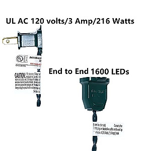 JinBest 200 LED Warm White Christmas Lights, UL Certified and Commercial Grade 66ft Green Wire String Lights, for Indoor and Outdoor Party, Wedding, Garden, Patio.