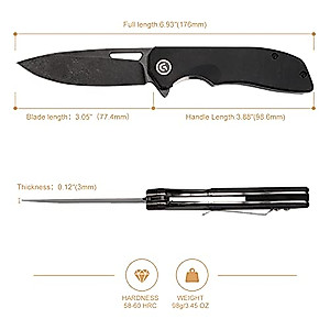 GVDV 9Cr18Mov Stainless Steel Pocket Knife with Ball Bearing Flipper, 3” Blade EDC Folding Knife for Hunting Camping Fishing, Gifts for Men Women, Medium (Black)