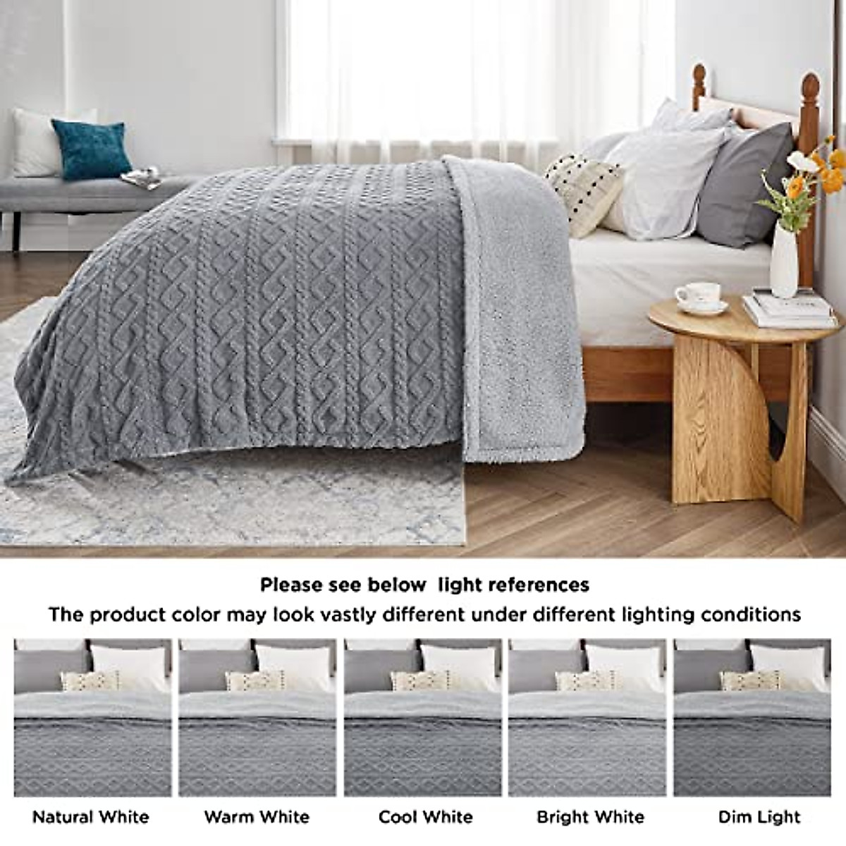 Bedsure Sherpa Queen Size Blanket for Bed - Fuzzy Soft Cozy Blanket Queen Size, Fleece Thick Warm Blanket for Winter, Grey, 90x90 Inches