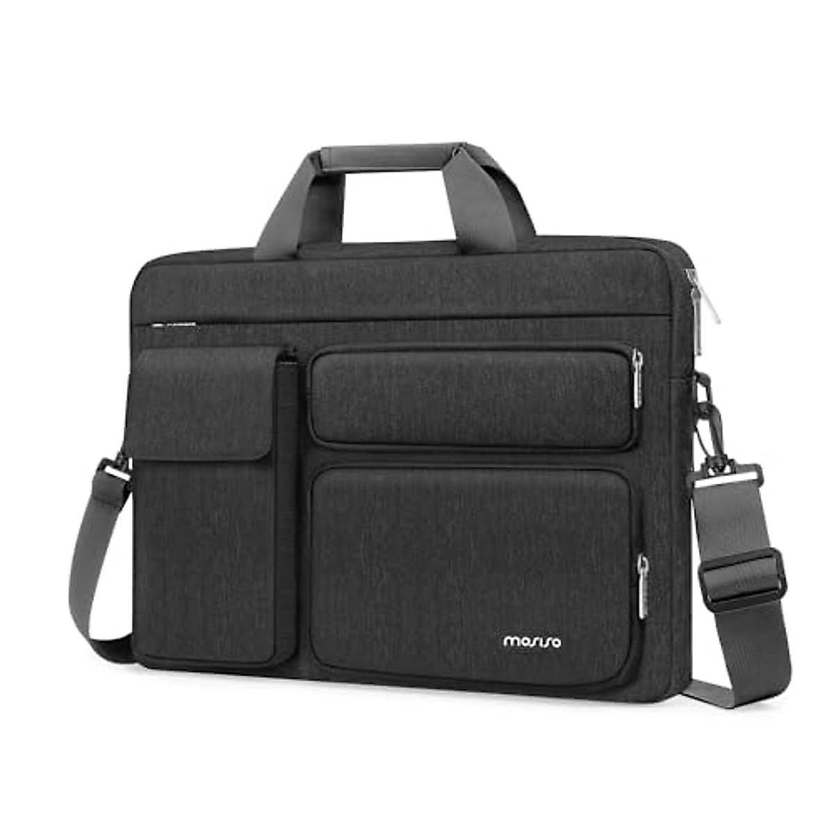 MOSISO Laptop Shoulder Bag Compatible with MacBook Air/Pro,13-13.3 inch Notebook,Compatible with MacBook Pro 14 inch M4 M3 M2 M1 with 2 Raised&1 Flapover&1 Horizontal Pocket&Handle&Belt, Slate Gray