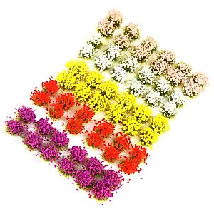 FOIMAS 60pcs Miniature Flower Cluster Colorful Flower Vegetation Groups Grass Tufts Static Scenery Model for DIY Craft Train Landscape Railroad Scenery Sand Military Layout Model War Gaming Terrain