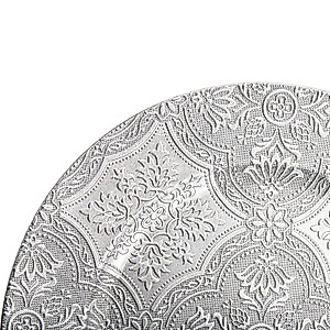Elsjoy Set of 12 Plastic Silver Charger Plates, 13 Inch Decorative Plate Charger for Dinner Plates, Embossed Vintage Disposable Serving Plate for Home, Party, Wedding, Events