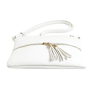 SG SUGU Lightweight Medium Crossbody Bag Shoulder Bag with Tassel and Zipper Pocket (White)