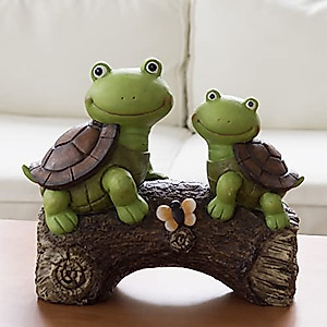 Garden Statue Turtles Figurine - Cute Frog Face Turtles Animal Sculpture with Solar LED Lights for Indoor Outdoor Spring Decorations, Patio Yard Lawn Ornaments, Gifts for Mom