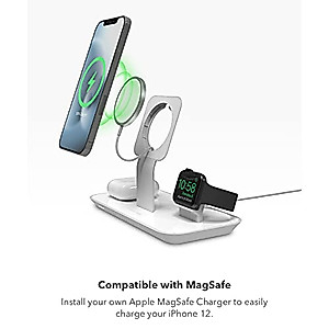 mophie 3-in-1 Magsafe Wireless Charging Stand for Apple iPhone, AirPods/AirPods Pro & Watch, 15W Super-Fast Charging, Stylish Gloss Finish - White (MagSafe charger not included)