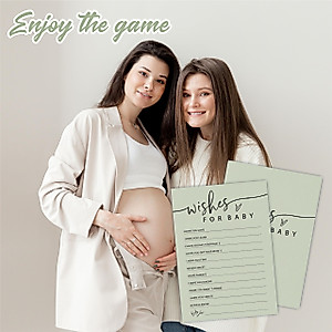 Wishes For Baby - Baby Shower Game Set - Minimalism Moss Green - 30 Double-Sided Fill In Style Game Cards, Gender Reveal, Baby Announcement, Party Favor & Supplies - A09