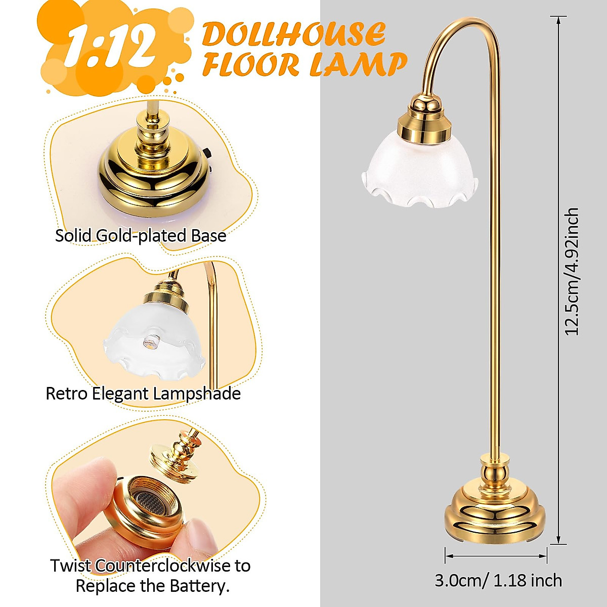 Miniature Dollhouse Lamp, 1/12 Scale Miniature Furniture LED Light Furniture Dollhouse Accessories, Dollhouse Lights Battery Operated for Dollhouse Decoration (2 Pcs)