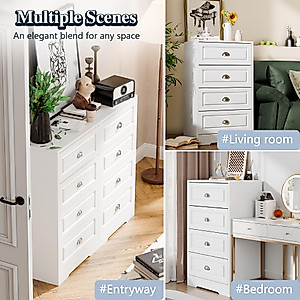 SUNLEI 4 Drawer Vertical Dresser, Tall White Dresser, Trapezoidal Design with Handle-Drawer Chest for Ample Storage, Chest of Drawers for Bedroom, Entryway, Living Room, Hallway (White, 4 Drawer)