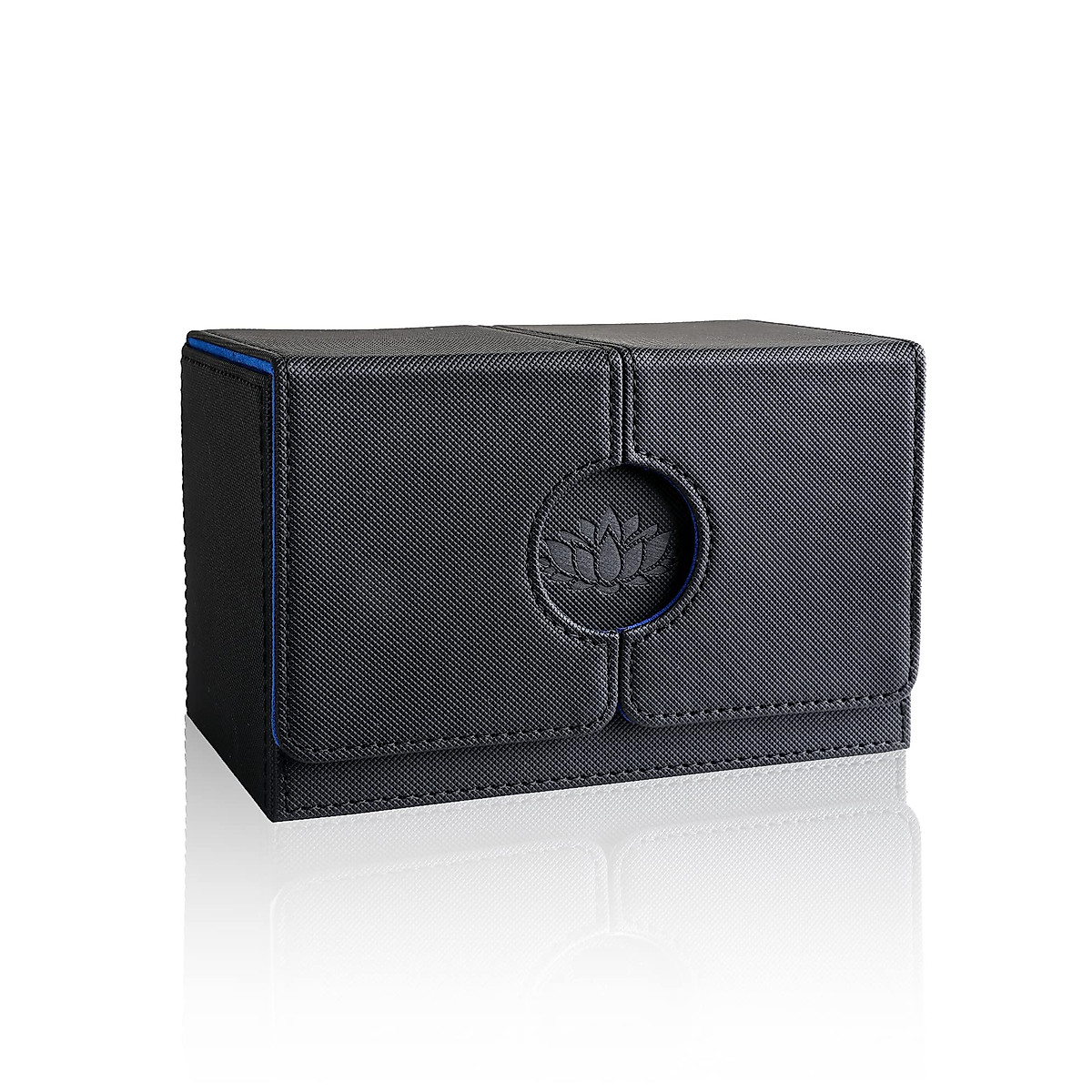 UAONO Card Deck Box for MTG Commander Deck, Double Deck Box With Dice Tray Holds 200+ Sleeved Trading Cards, Card Case Storage Box for Magic The Gathering Sports Playing Cards (Black&Blue)