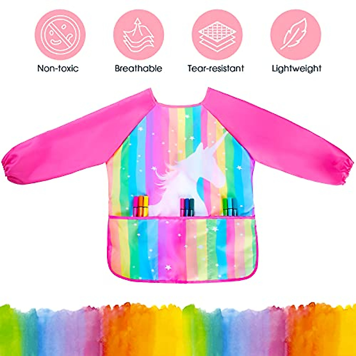 PASHOP 2 Pack Kids Art Smock Waterproof Painting Apron Smocks with 3 Pockets Age 2-7