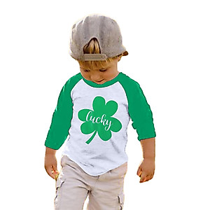 Baby St. Patricks Day Shirt Lucky Clover 3/4 Raglan Sleeve T-Shirt Toddler Kids Baseball Cotton Tee Tops Green