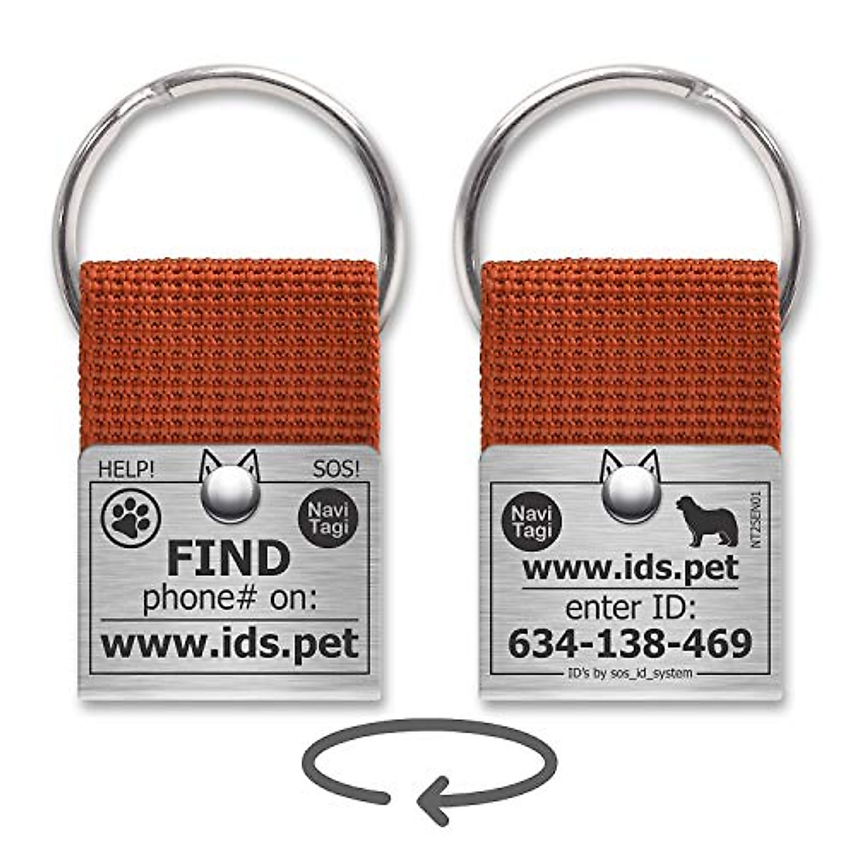 NaviTagi Pet ID Tag for Large and Extra Large Dogs. Personalized w/ID Number. Reliable Design, Stainless Steel Ring. 2 Phones Updatable Online, Name Safe (1 Tag - L)