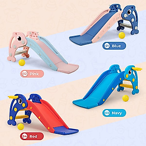 NYEEKOY 3 in 1 Toddler Slide, Baby Slide Climber Playset with Basketball Hoop and Ball, Indoor and Outdoor Playground for Kids