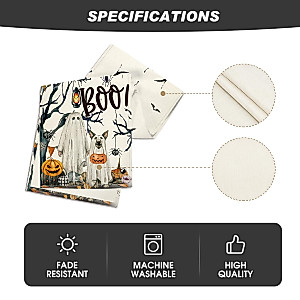 Artoid Mode Ghost Pumpkins Tree Dog Boo Halloween Table Runner, Seasonal Fall Kitchen Dining Table Decoration for Home Party Decor 13x72 Inch