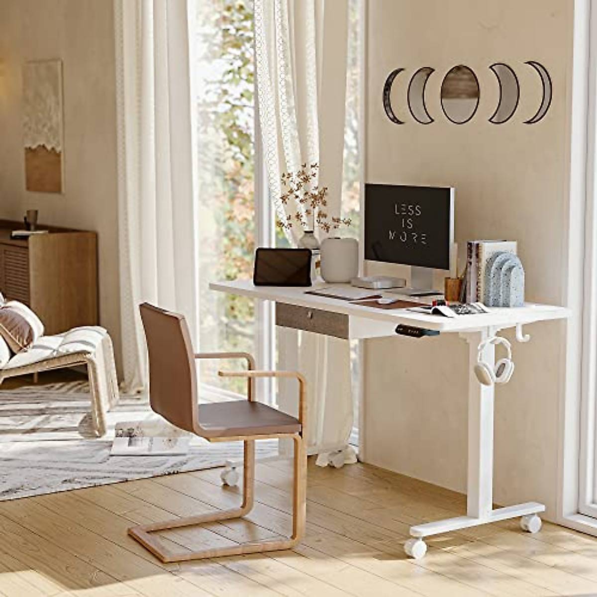 FEZIBO Standing Desk with Drawer, Adjustable Height Electric Stand up Desk, 63 x 24 Inches Sit Stand Home Office Desk, Ergonomic Workstation White Steel Frame/White Tabletop