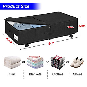Under Bed Storage with Wheels Lid, Metal Bottom Support Under the Bed Storage Containers, Tall 8.7inch 50L Large Underbed Storage Drawer Organizer Bins for Clothes Blanket Toys 2 Pack