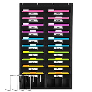 Godery Heavy Duty Storage Pocket Chart for Classroom and Office,Clear Storage Pocket Chart for Files Folder (20+6 Pockets & Nametag)