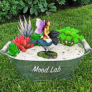 Mood Lab Fairy Garden Miniature Kit - Fairy On Bird - Figurines & Accessories Set - for Outdoor or House Decor
