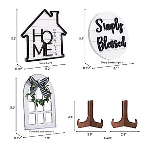 Houmury Set of 9 Farmhouse Tiered Tray with Tier Tray Decor 1 Artificial Succulent Plant & 1 Artificial Plant for Rustic Home Sweet Home Kitchen Decor Tier Tray Decor Set (Set of 9-with Tiered Tray)