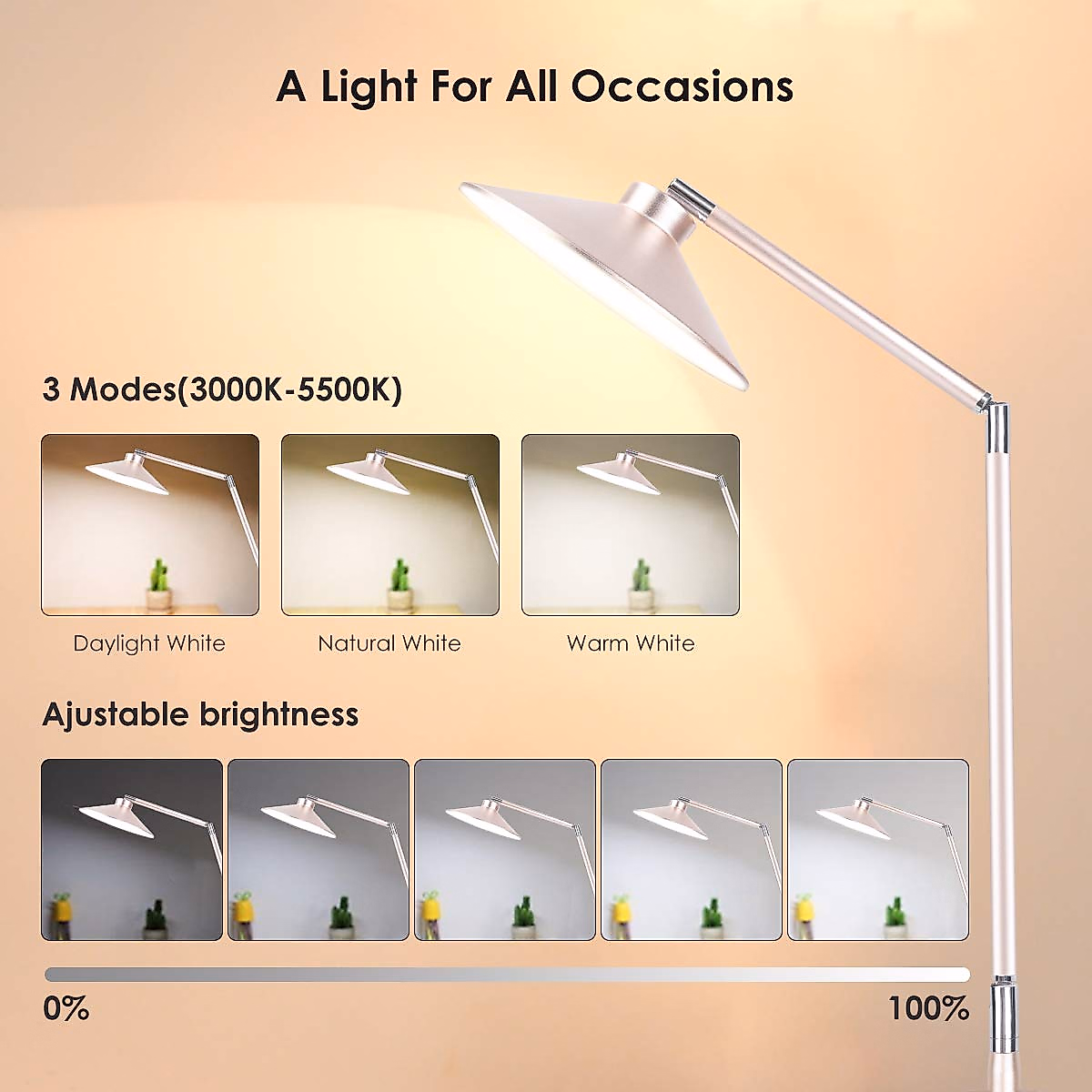 Wellwerks Swing Arm Desk Lamp, 12W Eye-Caring LED Desk Lamp with Clamp, Dimmable Desk Light with Timer and Memory Function, 3 Color Modes, Modern Architect Table Lamp for Task Study (Pink)