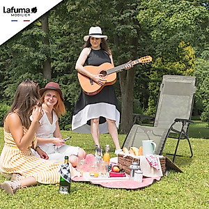 Lafuma R-Clip Batyline Relaxation Patio and Poolside Zero Gravity Outdoor Lounge Recliner Chair with Adjustable and Removable Headrest, Seigle