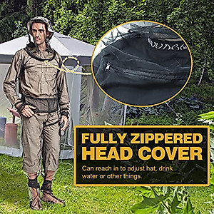 Mosquito Net Head Hat+Bug Jacket M, Sun Hats with Mosquito Netting Face Neck Mask Bucket Hat Cap Protector, Anti Mosquito Netting Suit with Zipper on Hood Ultra-fine Mesh
