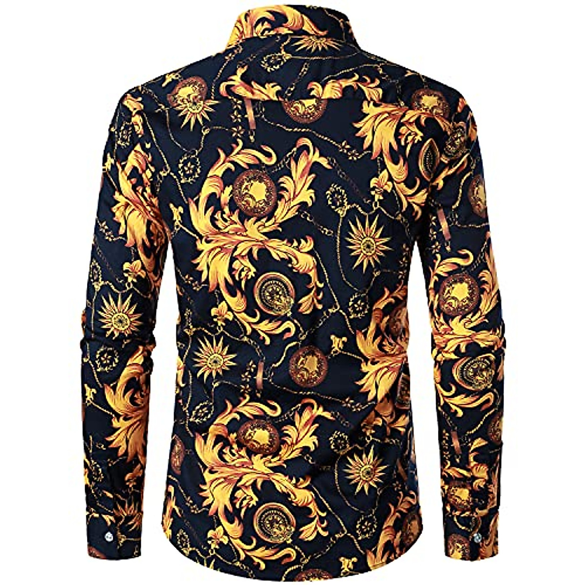 ZEROYAA Men's Luxury Printed Slim Fit Long Sleeve Casual Button Down Stretch Floral Shirt ZLCL37-103-Navy Medium