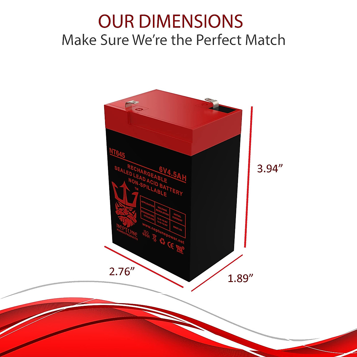 Neptune NT-645 6V 4.5AH 3FM4 Replacement Battery with F1 Terminal