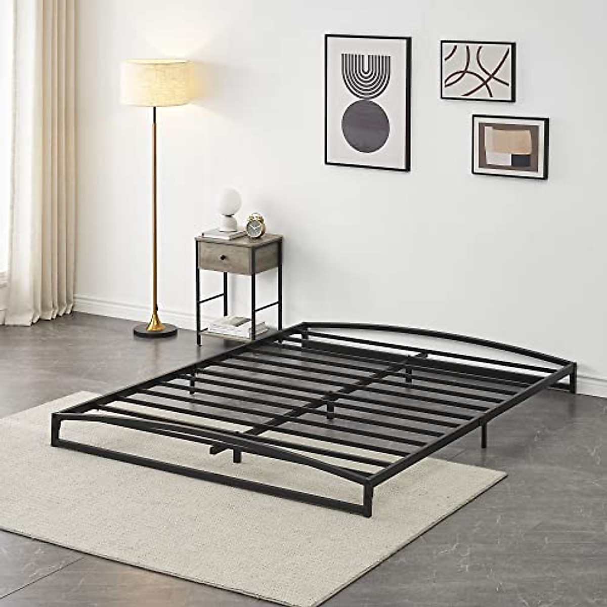 Amyove 6 Inch Metal Queen Size Platform Low Bed Frame with Metal Slat Support Mattress Foundation, No Box Spring Needed (Black 6inches, Queen)