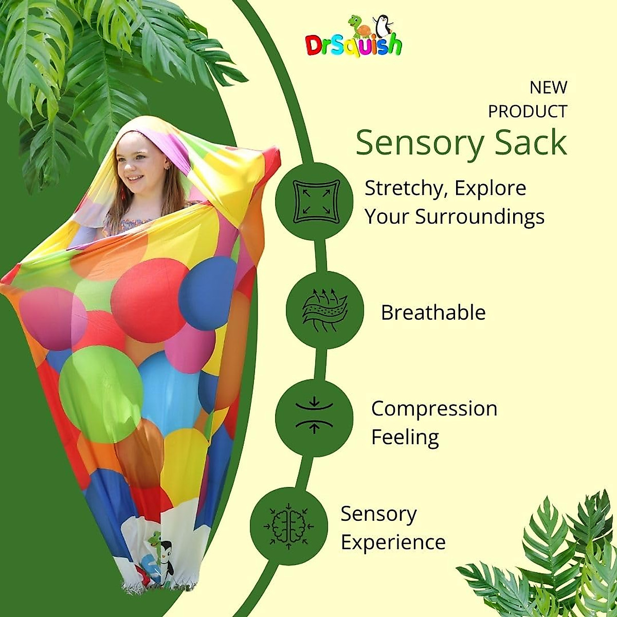 Dr Squish Sensory Sock - Bag - Sack - Washable - Body Pod - Comfortable Blanket - Blankets & Throws - Full Body wrap - Self Soothing - Wearable Blanket for Kids (3-5 years, 40 x 27 Inch)