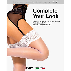 sofsy Premium 15 Denier Sheer Stockings [Made in Italy] White Thigh Highs for Garter Belt Women | Lace Nylon Bridal Lingerie - XS/Small