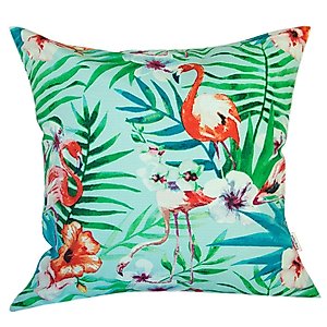 TangDepot 100% Cotton Handmade Heavy Decorative Throw Pillow Covers, Pillow Shams, 45 Color and 19 Size Options,Indoor/Outdoor Pillowcase,Cushion Cover - (18"x18", A07 Flamingo -Green Bgcolor)