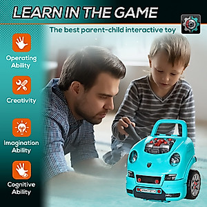 Qaba Kids Truck Engine Toy, Kids Mechanic Car Repair Set, Engine Disassembly Play Workshop, Includes 61 Pieces, Steering Wheel, Horn, Light for 3-5 Years Old, Teal