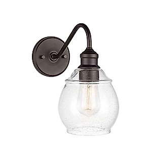 Globe Electric 51622 Maia 1-Light Vanity Wall Sconce, Dark Bronze, Seeded Glass Shade, Bulb Included
