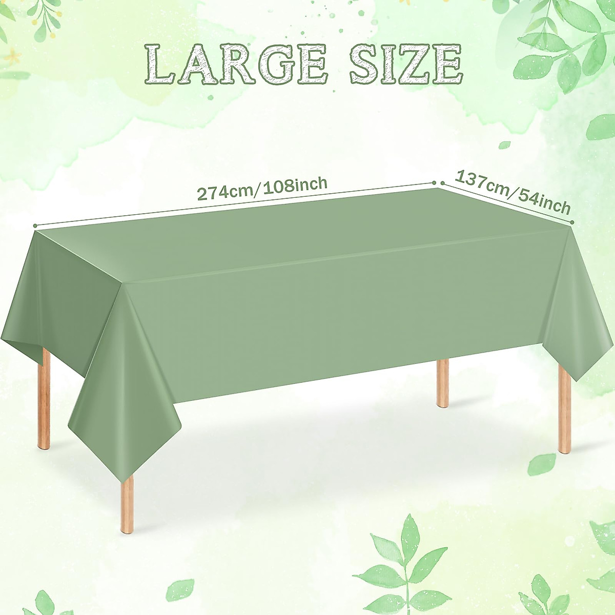 Hallswl 3Pcs Rectangle Sage Green Tablecloths Disposable Plastic Green Tablecloth Sage Table Cover for Birthday Bridal Wedding Baby Shower Spring Party Decorations 54 X 108 Inch
