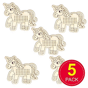 Baker Ross AT317 Unicorn Wooden Cross Stitch Ornament Kits - Pack Of 5, Arts And Crafts For Kids