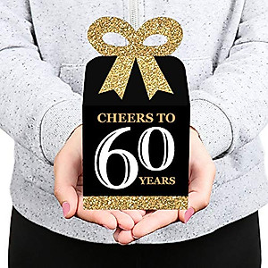 Big Dot of Happiness Adult 60th Birthday - Gold - Square Favor Gift Boxes - Birthday Party Bow Boxes - Set of 12