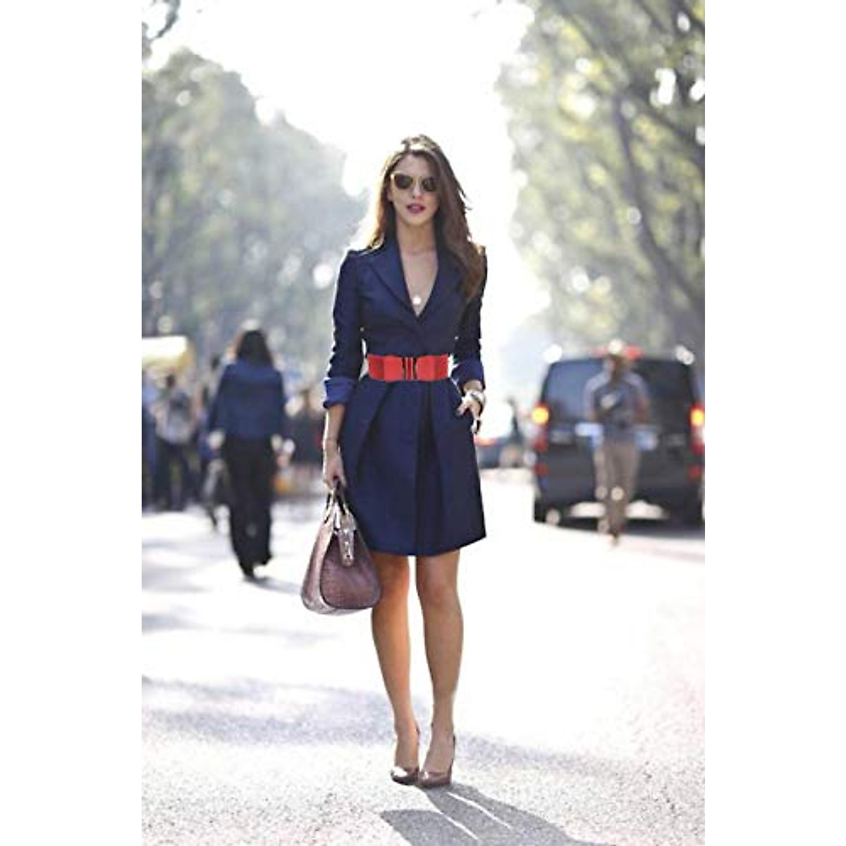 VOCHIC Wide Elastic Plus Size Belt for Women Cinch Waist Belt Stretch Waistband, Red, XL(33"- 42")