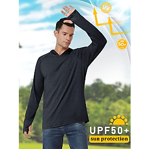 MAGCOMSEN Mens Uv Protection Shirts Long Sleeve with Hood Athletic Running Shirts Workout Sun UPF 50+ Fishing Shirts Quick Dry Hiking Shirts Black XL