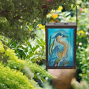 TERESA'S COLLECTIONS Glass Decorative Hanging Outdoor Solar Lanterns Bundle(2PCS) | Bee Gathering Honey Lantern and Blue Heron Lantern for Home Garden Patio Lawn Yard Decor