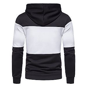 Maiyifu-GJ Men's Color Block Athletic Hoodies Long Sleeve Patchwork Hooded Sweatshirts Stripe Contrast Color Pullover Hoodie (White,Small)
