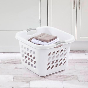 Square Laundry Hamper Clothes Storage Basket with Holes 53L White with Grey Handles Utility Room Garage Closet Made in US (2)