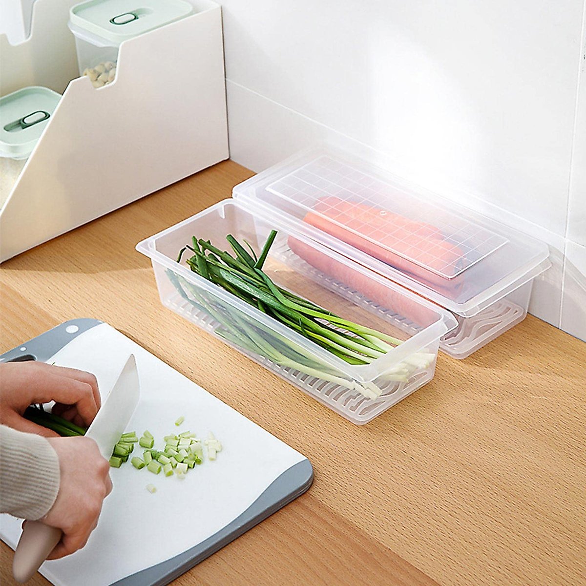 TERNCOEW Stackable Fruit Storage Containers For Fridge Removable Drain Tray Containers With Drain Tray Keep For For Veggie Large Glass Food Storage Containers