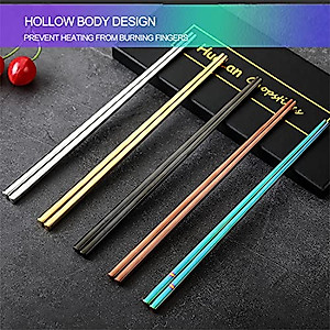 HuaLan Metal Chopsticks 18/8 Stainless Steel Chopsticks Japanese Korean Chopsticks Dishwasher Safe Resistant to Acids and Alkalis Fadless Anti-slip Reusable Chop Sticks 5 Pairs Gift Set - Multicolor