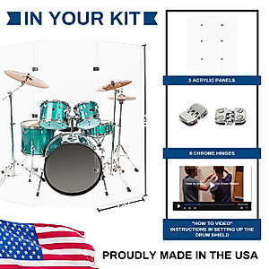 PENNZONI Drum Shield 6ft Single Panel w/Bright Chrome Hinges, Premium Clear Acrylic Panel, Drum Screen