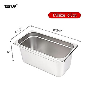 TENUP 6 Pack Anti-Jam Hotel Pans, 1/3 Size 6 Inch Deep, NSF, Commercial 18/8 Stainless Steel Pan，Steam Table Pan, Catering Food Pan