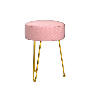 Cpintltr Vanity Stool FootStools Velvet Ottoman Round Ottoman Modern Dressing Stool with Metal Leg Vanity Stool for Living Room Pink