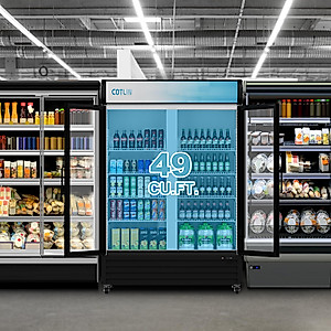 COTLIN 53" W Commercial Display Refrigerator Merchandiser 2 Glass Door, 49 Cu.Ft Upright Drink Fridge Beverage Cooler with LED Lighting, 10 Shelves & 4 Bottle Holders, ETL NSF Approved