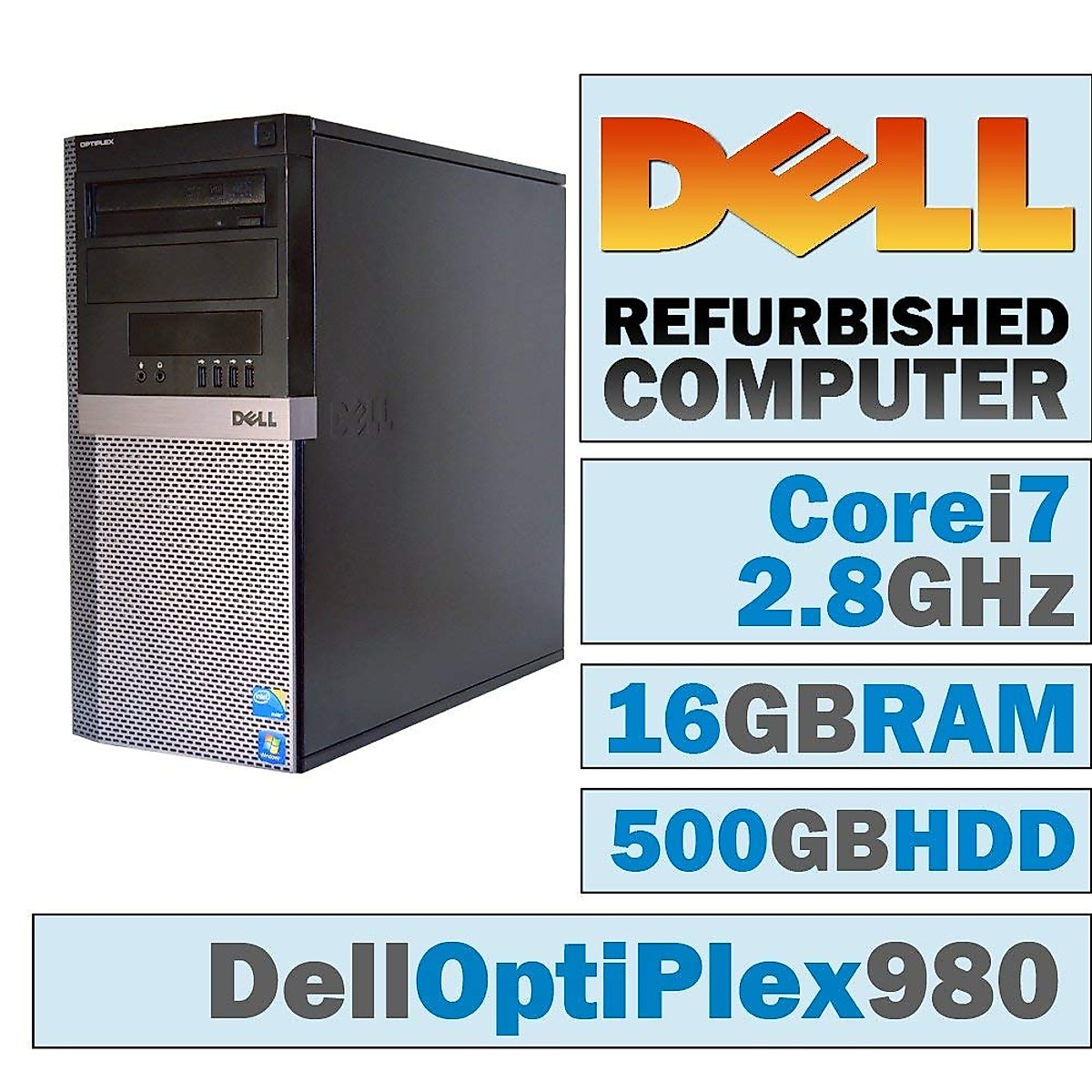 Dell OptiPlex 980 MT/Core i7-860 @ 2.8 GHz/16GB DDR3/500GB HDD/DVD-RW/WINDOWS 7 PRO 64 BIT (Renewed)
