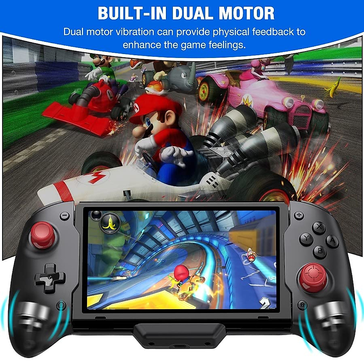 NinjaPlusOX Switch Controller for Nintendo Switch, Switch Pro Controller Wired Connection With Gyro Sensor, Double Vibration and Screenshot Functions, 6 PCS Replacement Joystick Caps